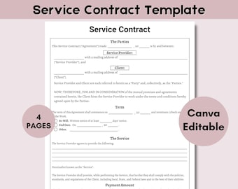 Service Agreement Template | Editable PDF Contract | Instant Download ...