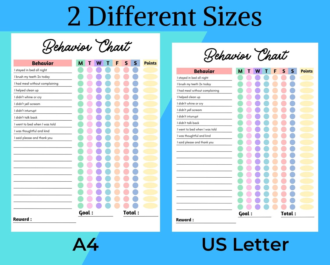 Behavior Chart for Kids Printable Behavior Reward Chart - Etsy