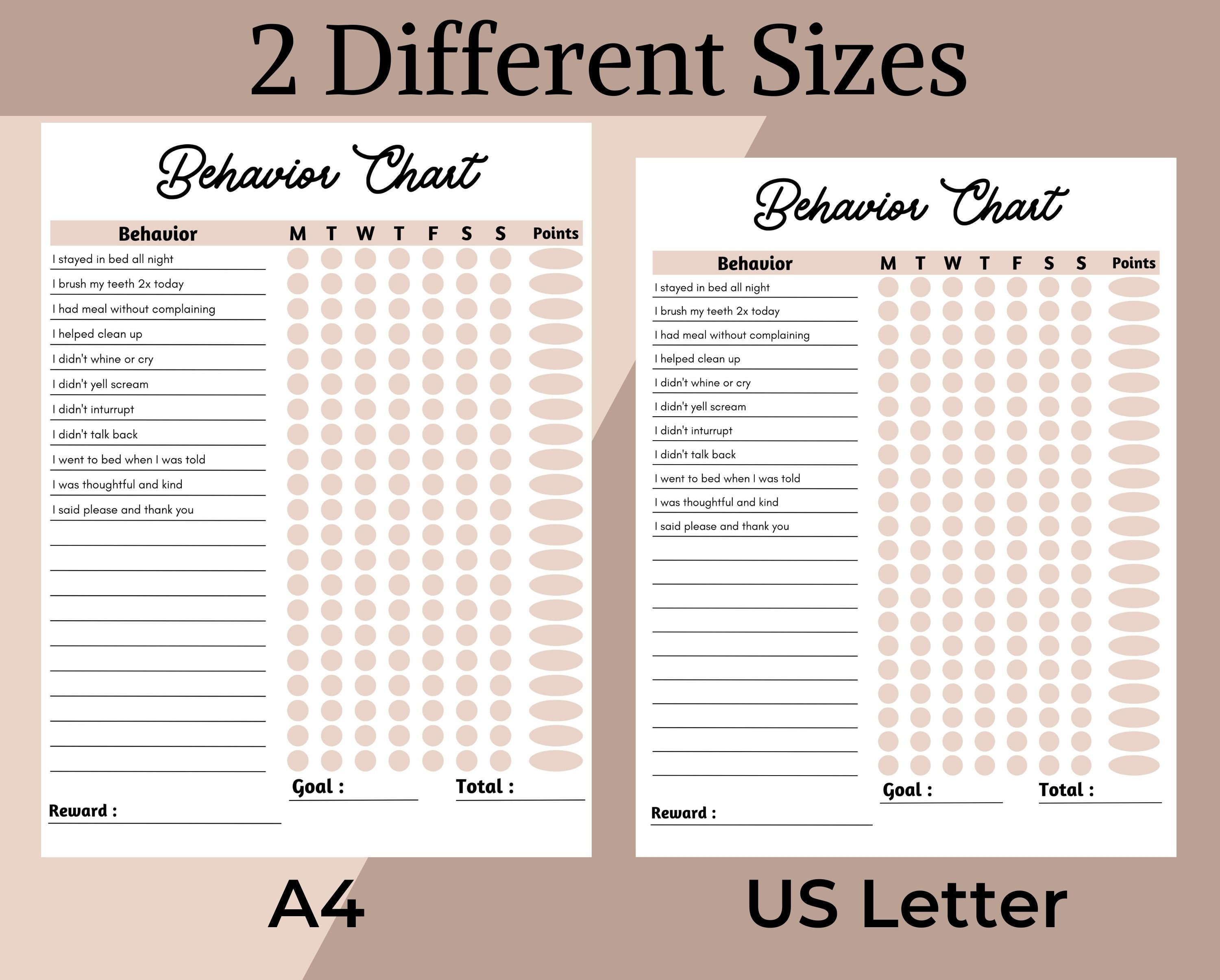 Kids Behavior Reward Chart Printable, Editable, Digital PDF Good ...