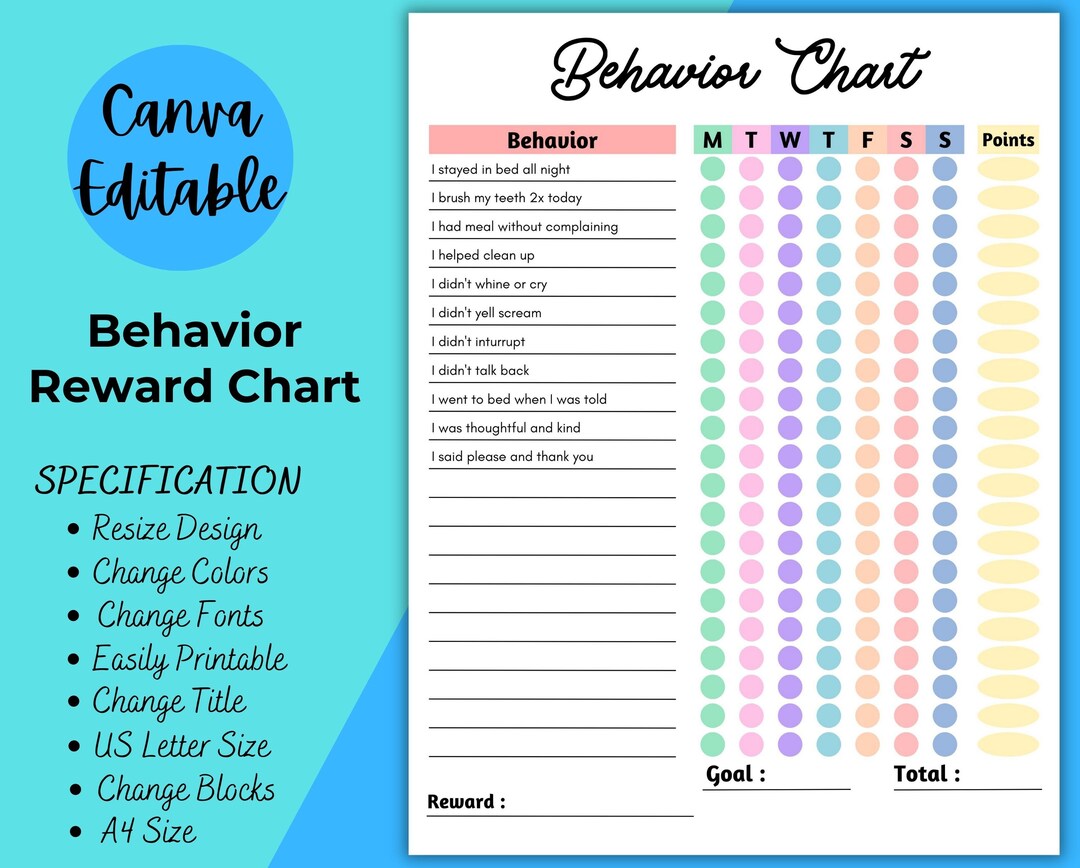 Behavior Chart for Kids Printable Behavior Reward Chart Boy & Girl ...