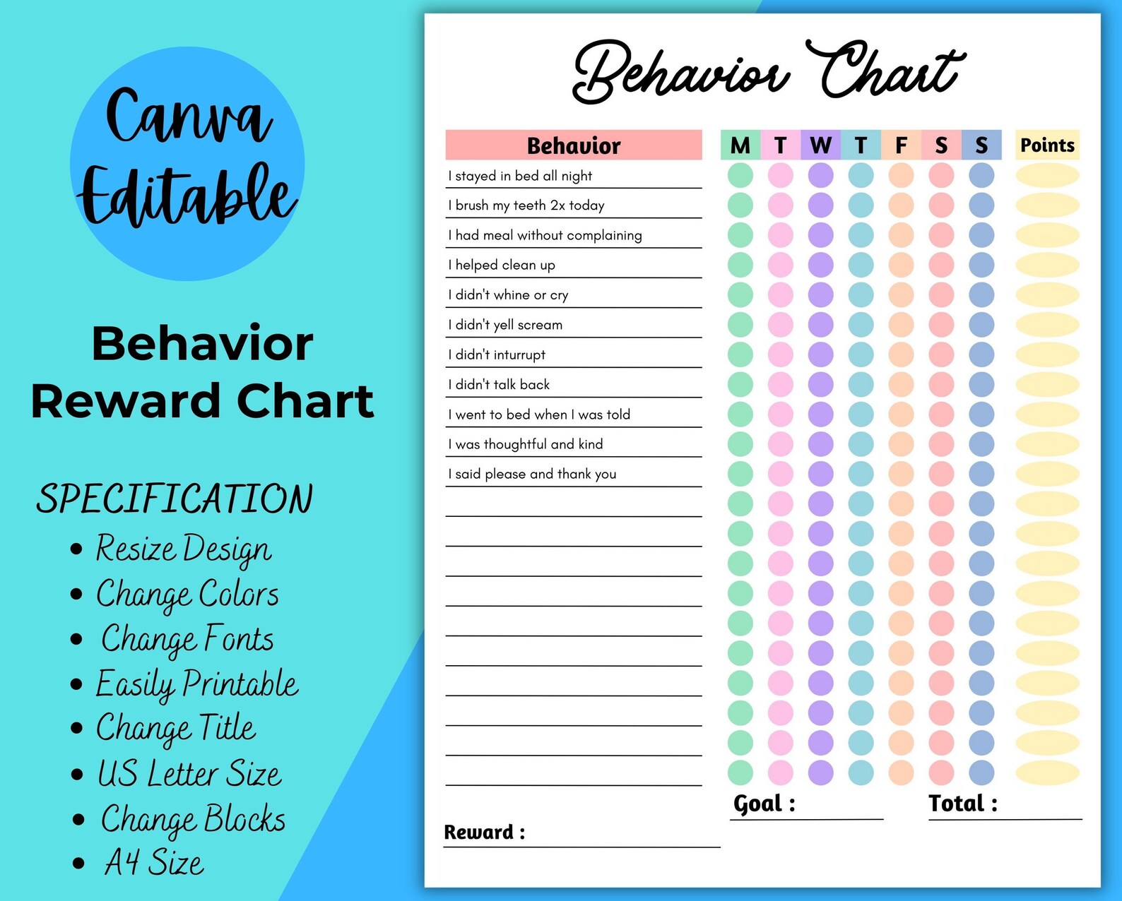 Behavior Chart for Kids Printable Behavior Reward Chart Boy & Girl ...