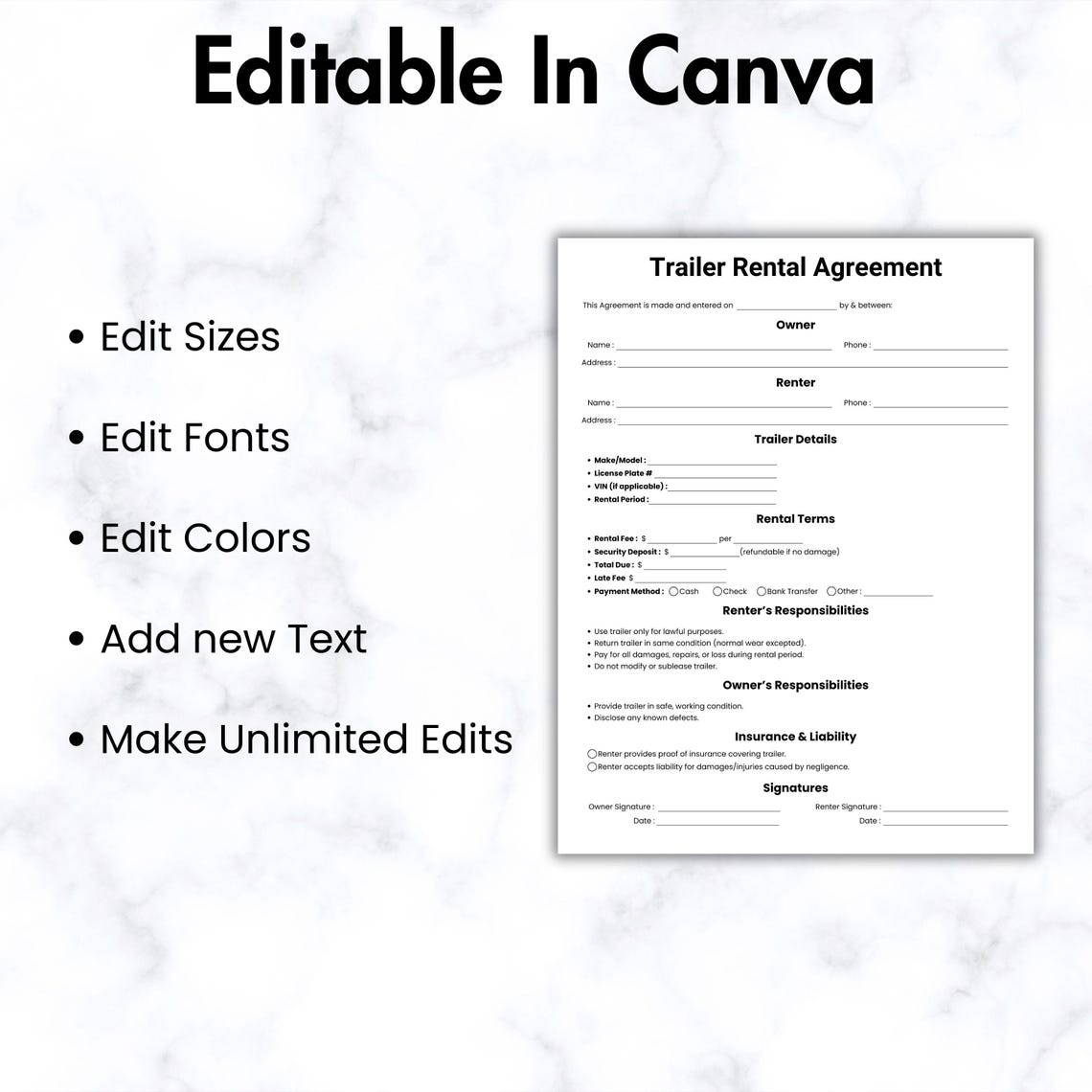 Simple Trailer Rental Agreement, One Page Trailer Rental Contract ...