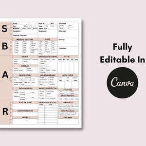 Printable SBAR Nurse Report Sheet, Med Surg Nurse Brain ICU Report ...