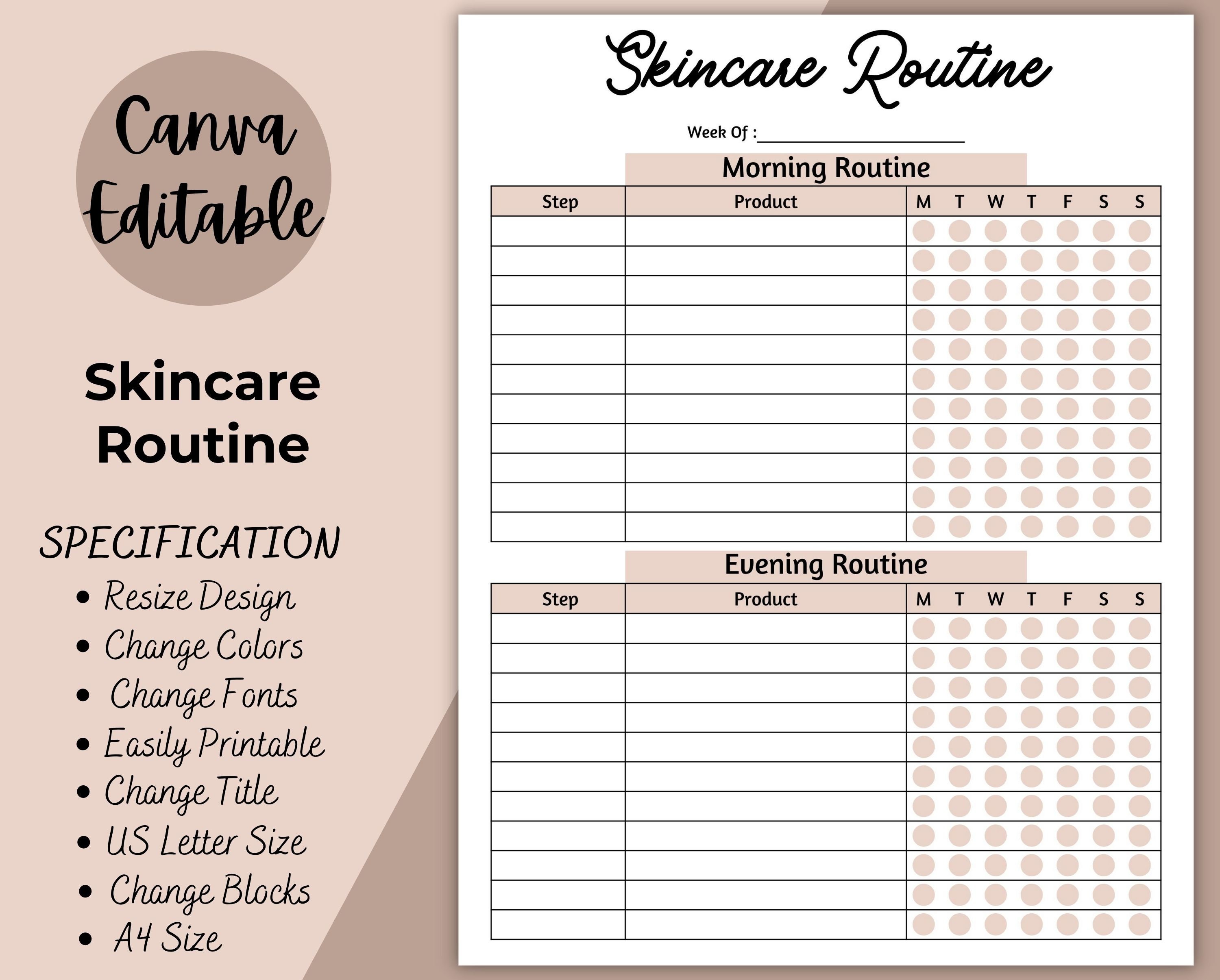 Skincare Routine | Printable Skincare Template | Editable Skincare ...