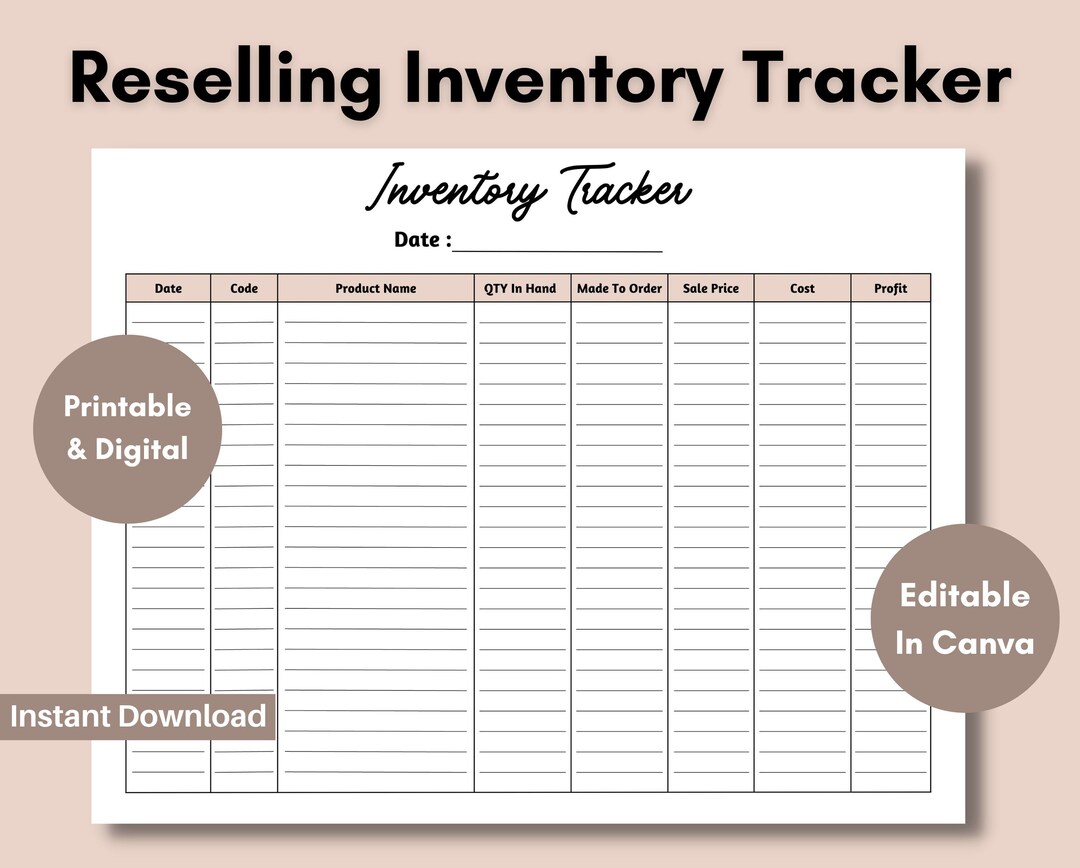 Reselling Inventory Tracker, Printable Inventory Sheet, Small Business Organizer, Inventory List ...