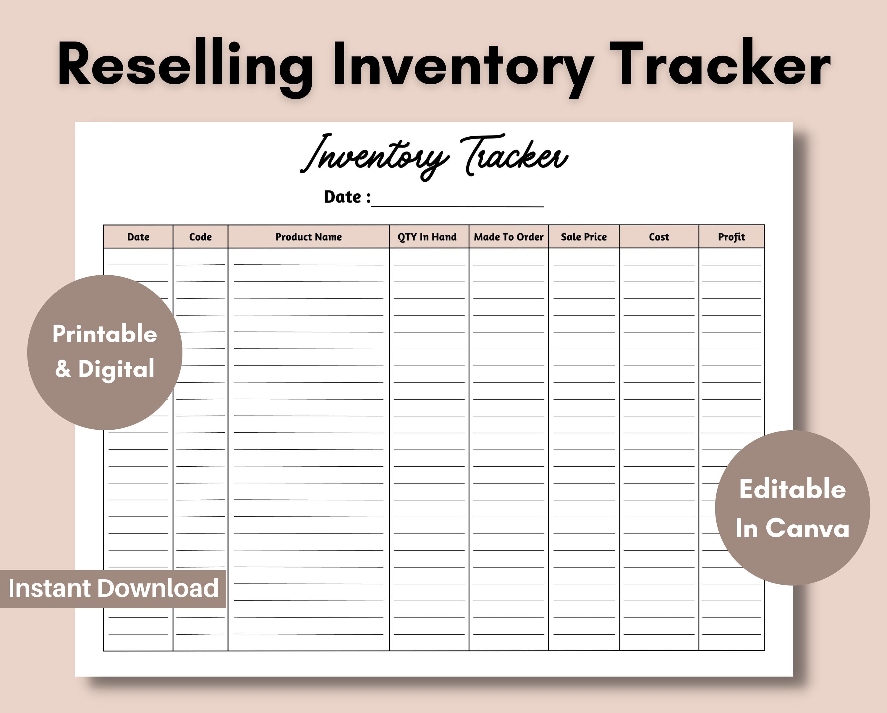 Reselling Inventory Tracker, Printable Inventory Sheet, Small Business ...