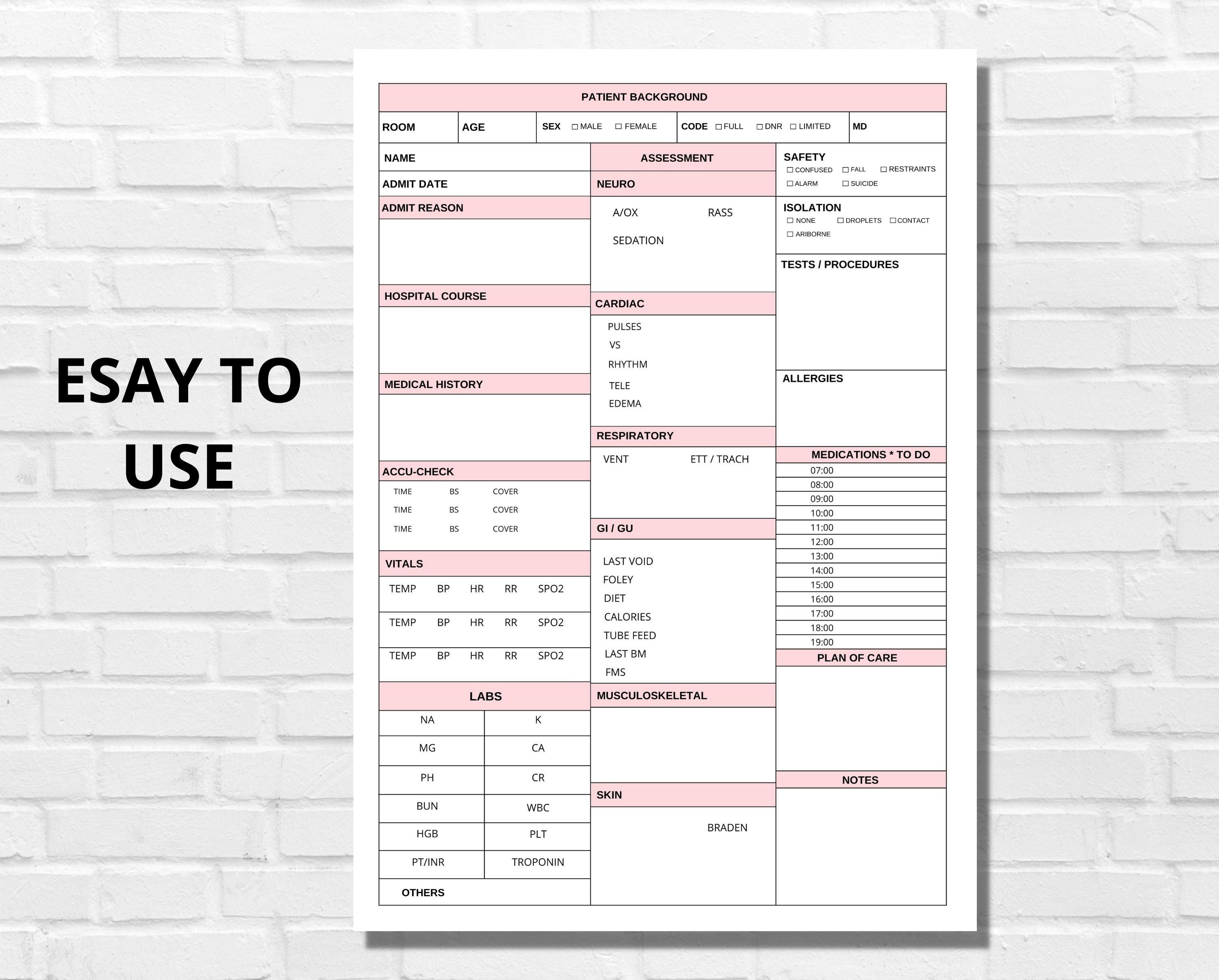 Printable Nursing Report Sheet Nurse Brain Sheet Med Surg - Etsy Australia