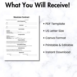 Simple Musician Contract, One Page Musician Collaboration Template ...