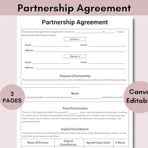 Partnership Agreement Template, Editable Agreement for LLC, 50-50 ...