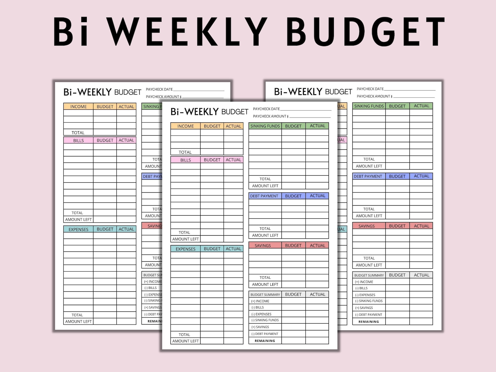 Bi Weekly Budget Planner Template, Paycheck Budget Printable, Budget ...