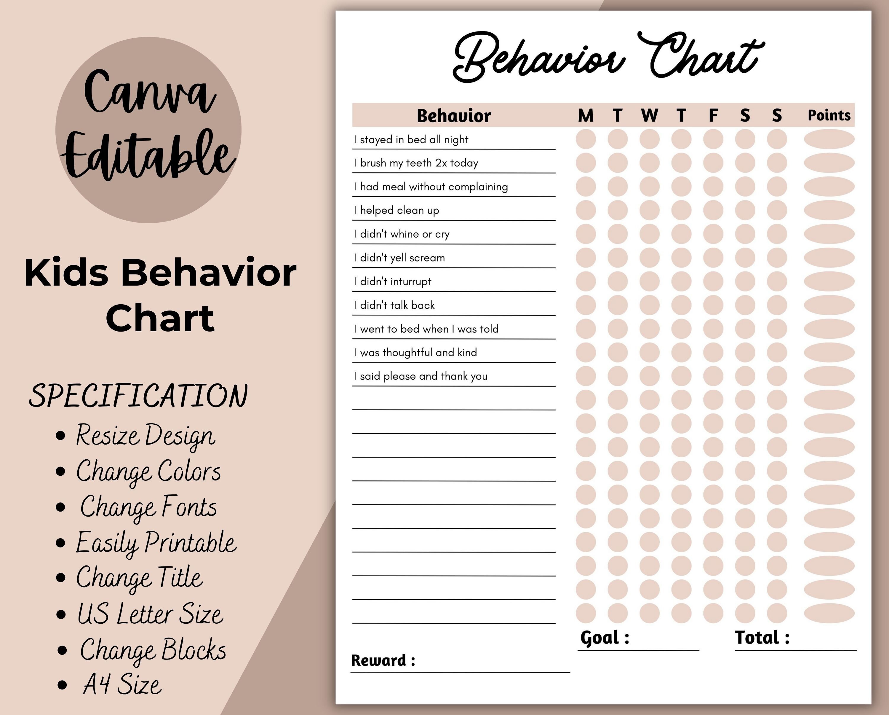 Behavior Reward Chart For Kids