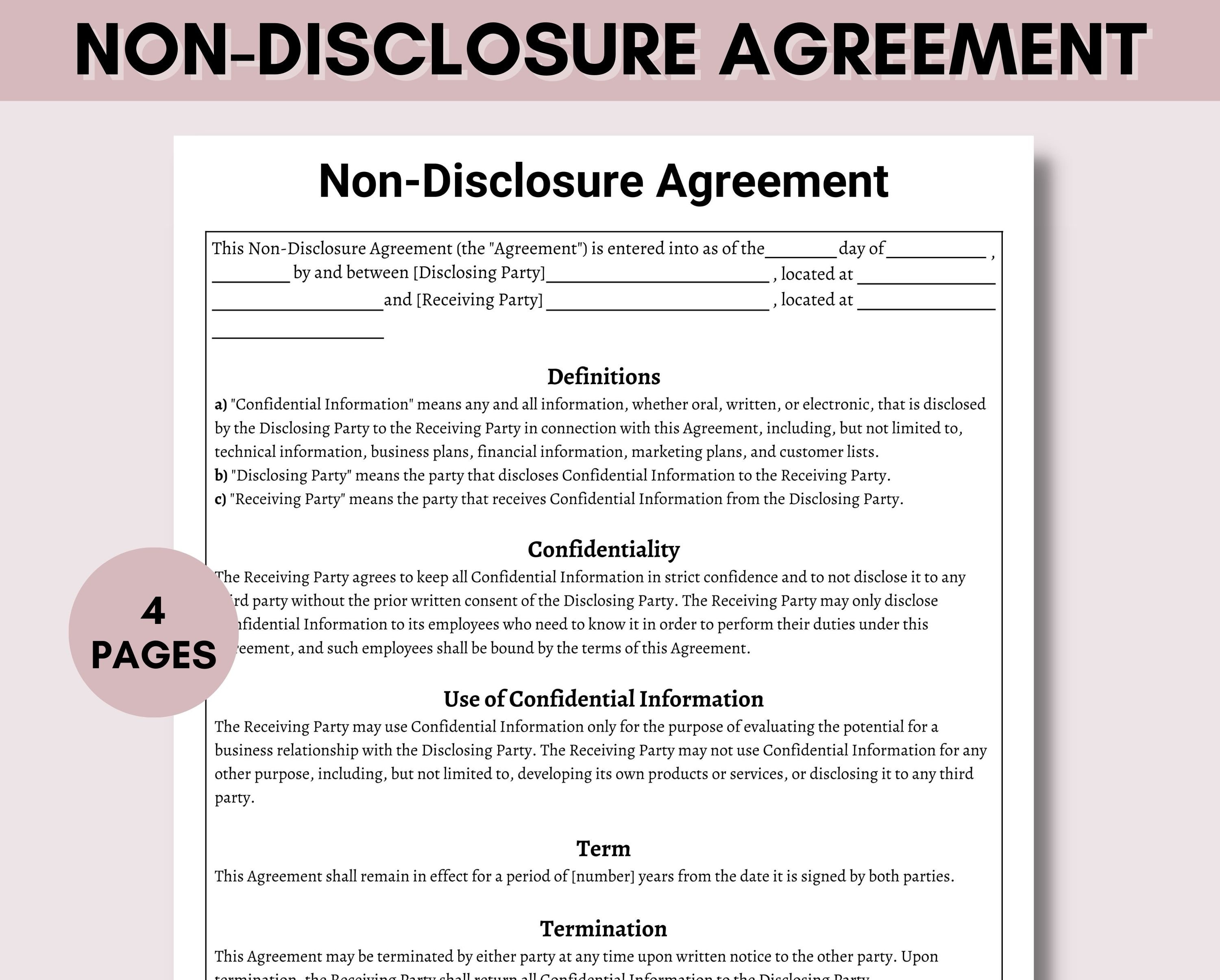 Non-disclosure Agreement Template, Printable Contractor NDA, NDA ...