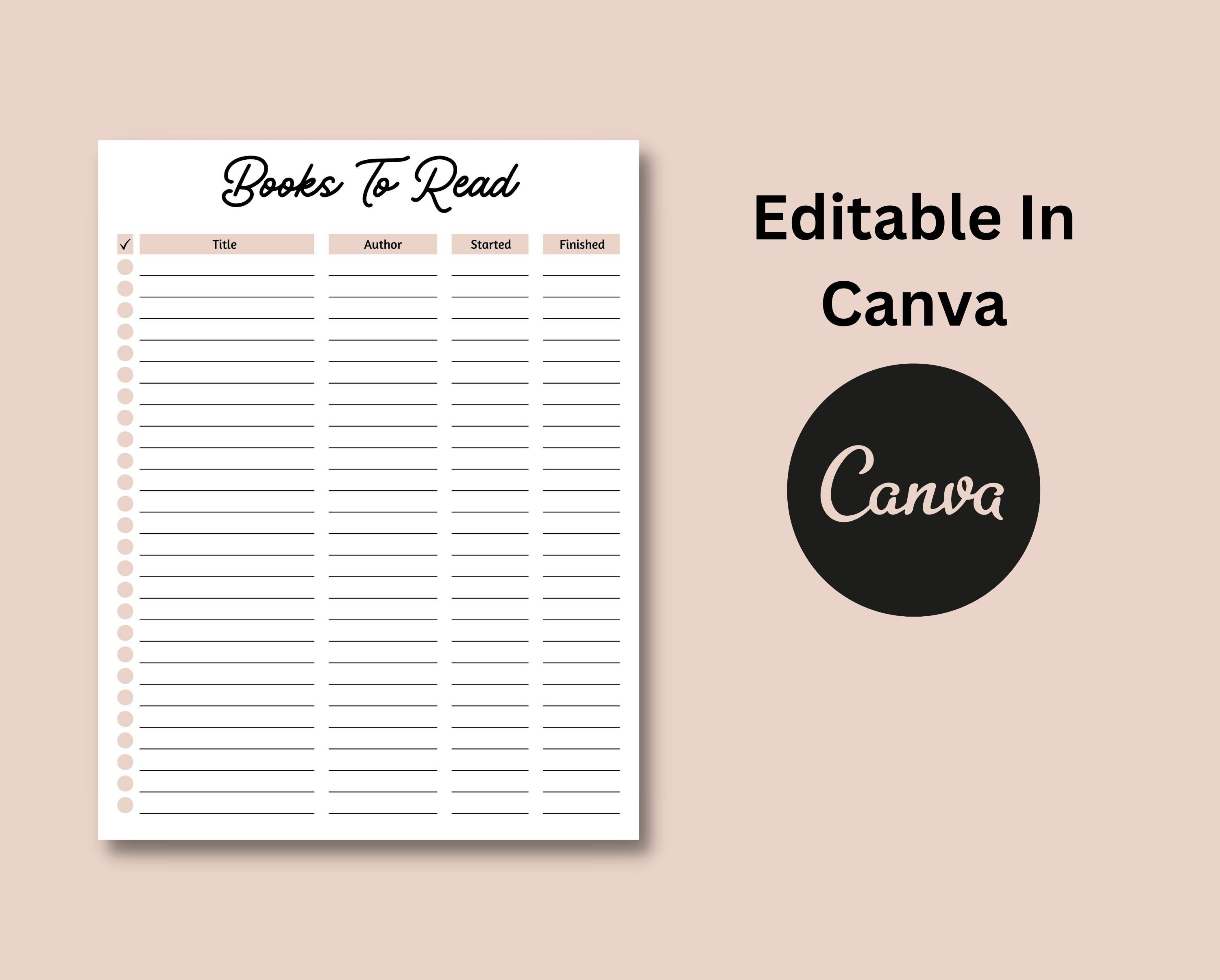 Book Tracker | Printable Books to Read | Editable Reading Tracker ...