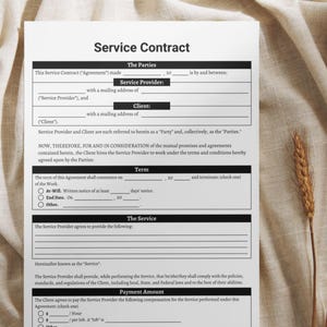 Service Contract Form, Printable Services Contract Agreement, Editable ...