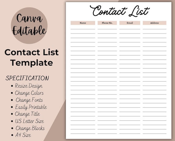 Plantillas De Listas De Contactos Para Imprimir Gratis