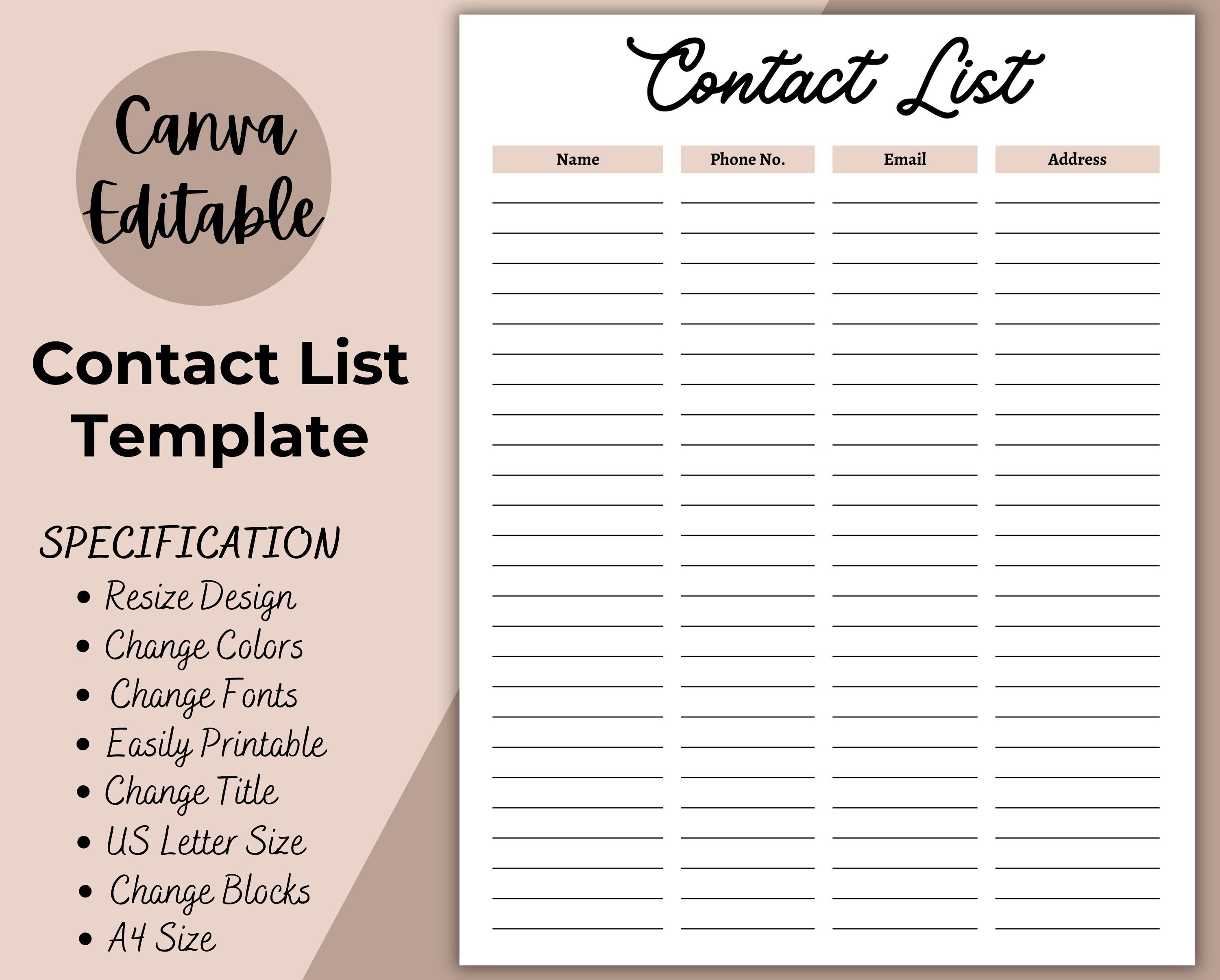 FREE Editable Contact List Template Editable PDF Word 54 OFF
