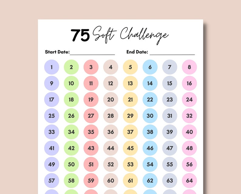75 Soft Challenge Tracker 75 Soft Challenge 75 Day Challenge - Etsy