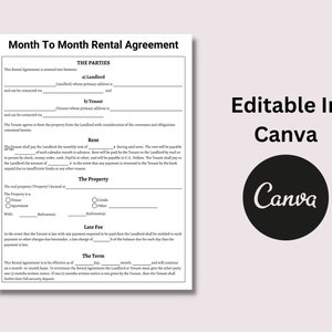 Printable Month to Month Rental Agreement, Editable Month to Month ...