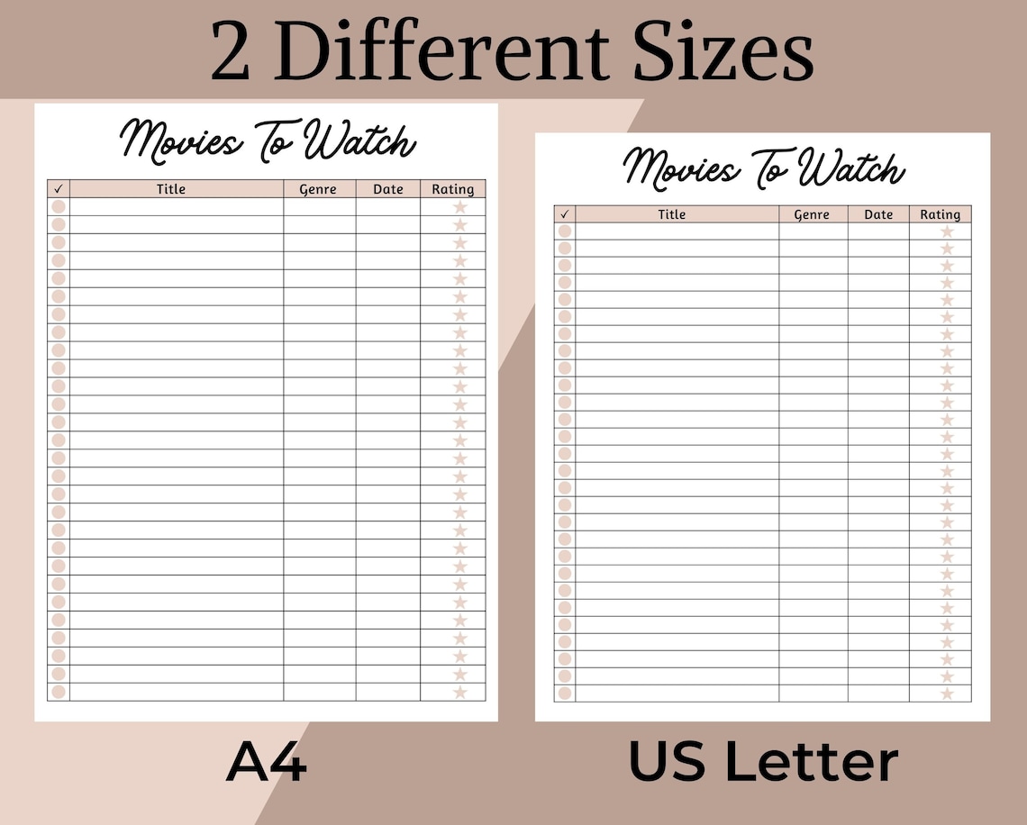 Movies to Watch List | Printable Movies Tracker | Editable Series to ...
