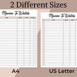 Movies to Watch List | Printable Movies Tracker | Editable Series to ...
