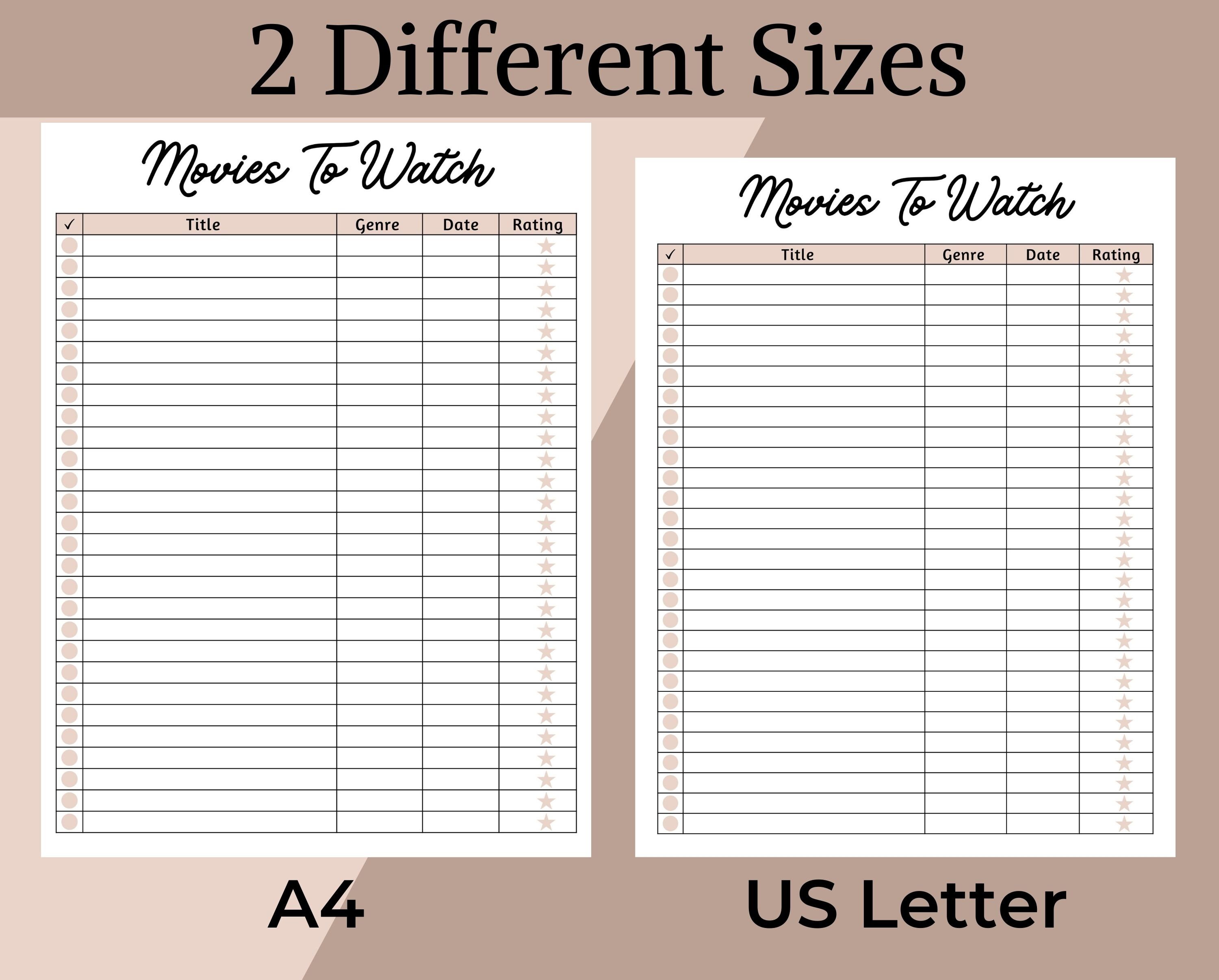 Movies to Watch List Printable Movies Tracker Editable - Etsy