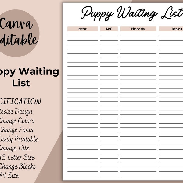 Printable Waiting List - Etsy