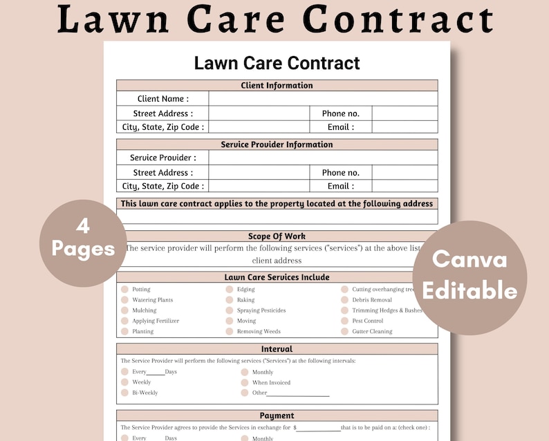Lawn Care Agreement, Service Contract, Landscaping Contract, Garden ...