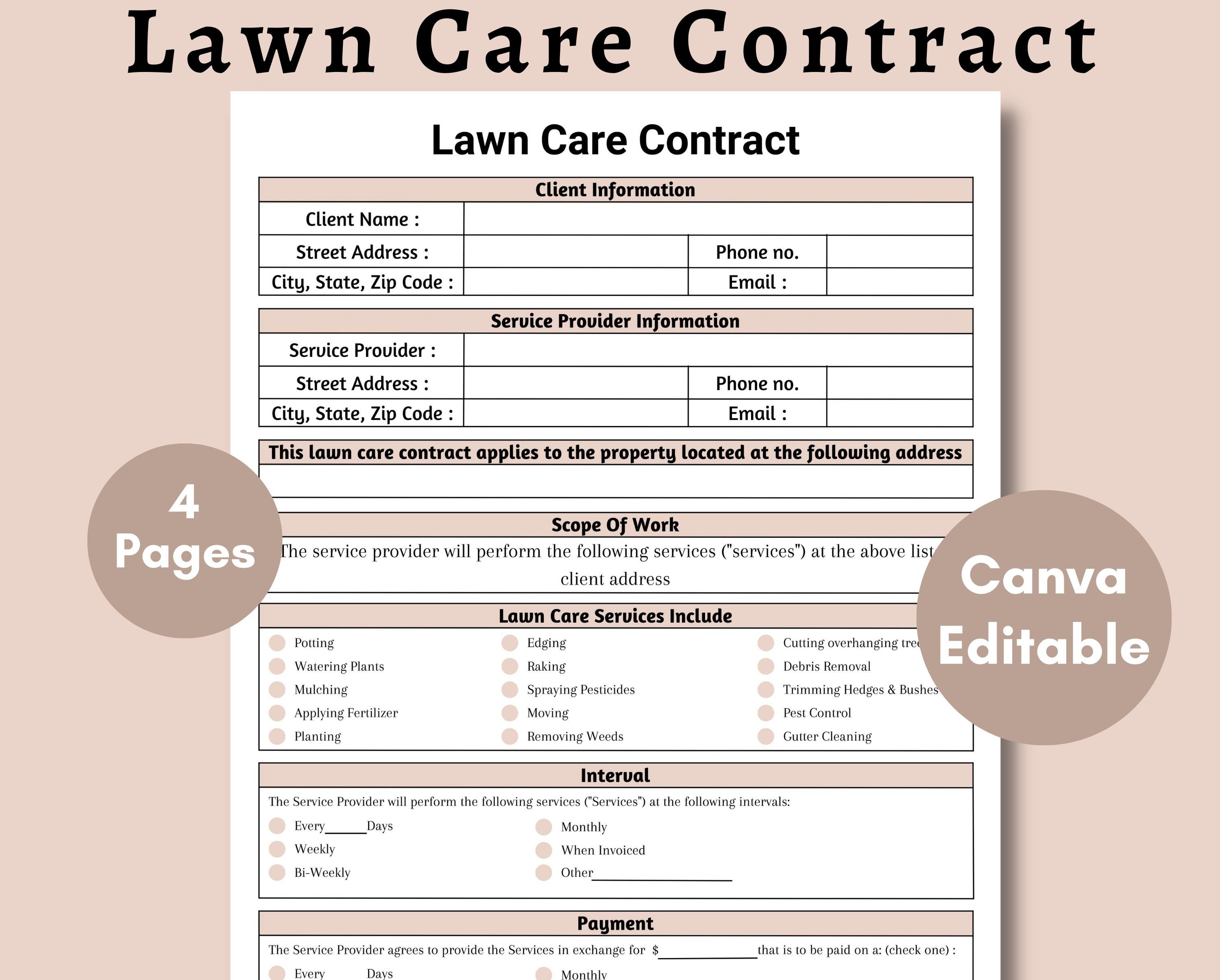 Lawn Care Agreement, Service Contract, Landscaping Contract, Garden ...