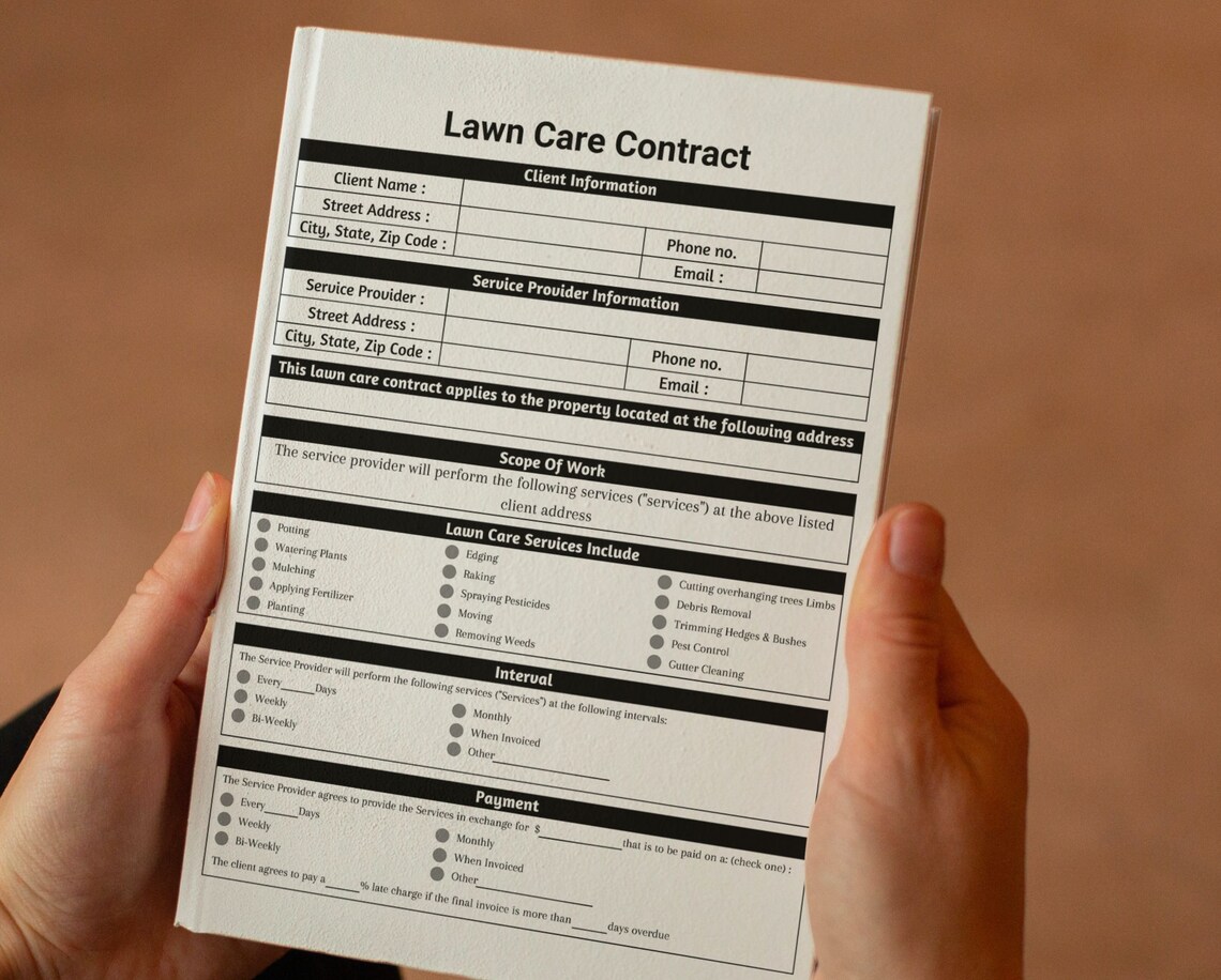 Lawn Care Agreement, Service Contract, Landscaping Contract, Garden ...