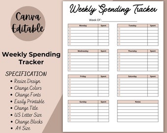 Weekly Expense Tracker Printable & Fillable Expense Sheet - Etsy