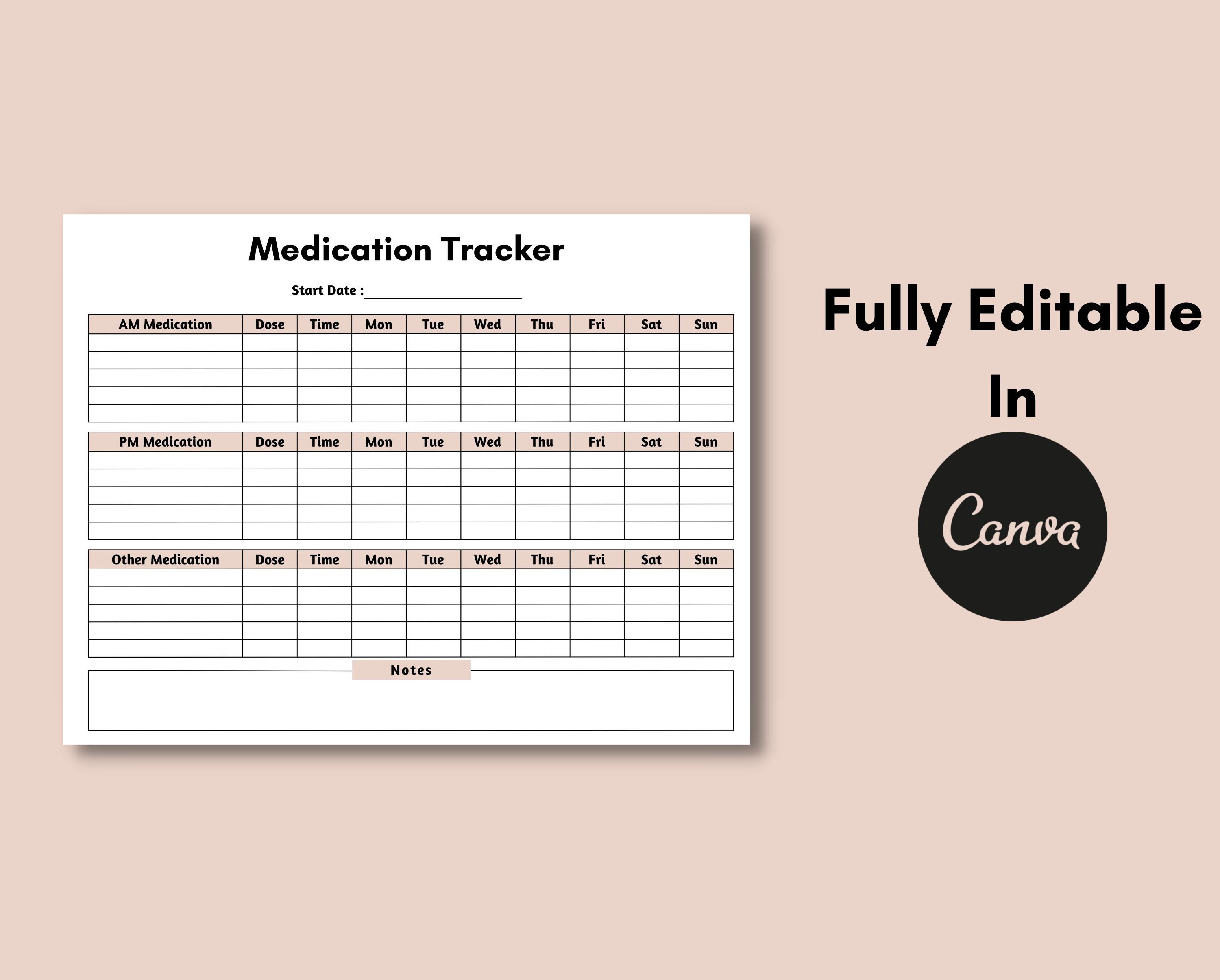 Medication Tracker Printable Minimalist & Editable - Etsy Australia
