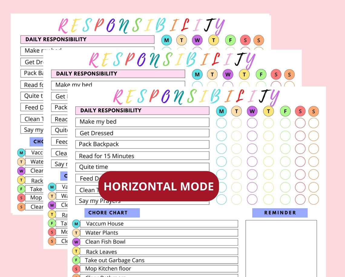Printable Responsibility Chore Chart for Kids Fully Editable - Etsy