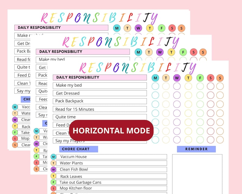 Printable Responsibility Chore Chart for Kids Fully Editable - Etsy