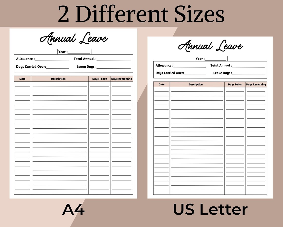 Printable Annual Leave Tracker | Editable Holiday Tracker | Work Leave ...