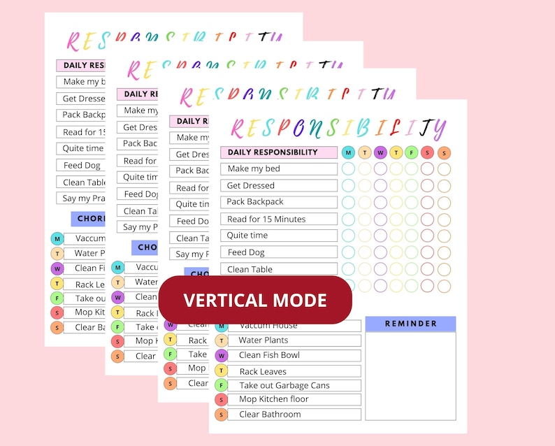Printable Responsibility Chore Chart for Kids Fully Editable - Etsy