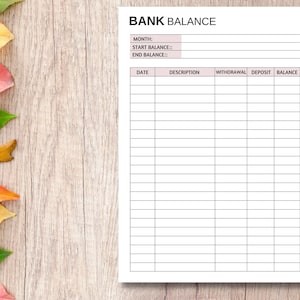 Bank Balance Printable Balance Sheet | Bank Summary | Finance | Savings ...