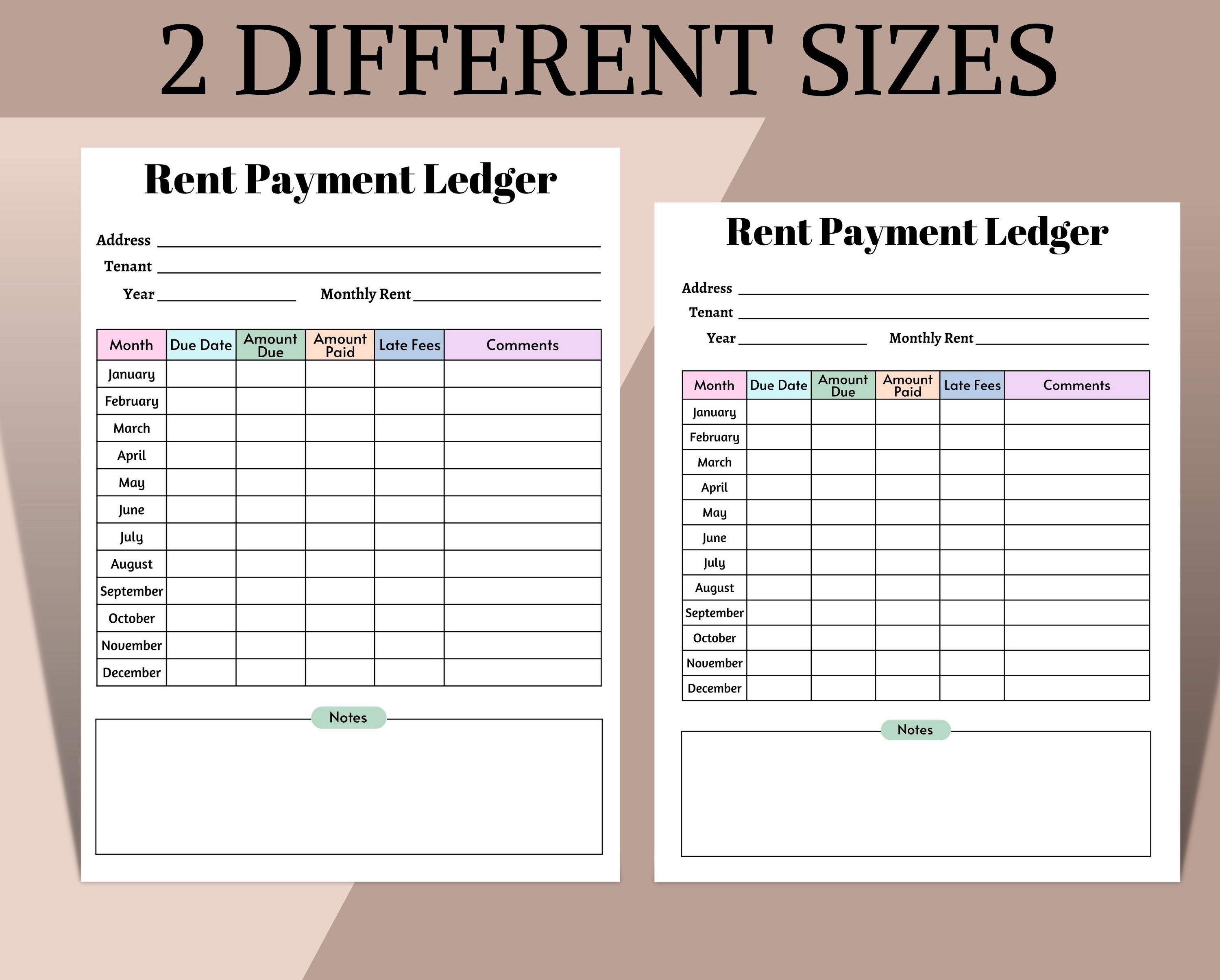 Editable Rent Payment Ledger Yearly Rent Tracker Colorful Rent Payment ...