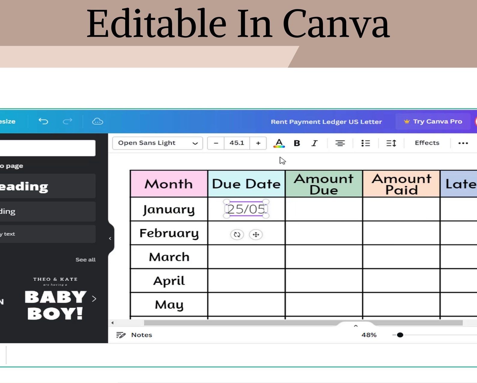Editable Rent Payment Ledger Yearly Rent Tracker Colorful Rent Payment ...