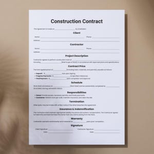 Simple Construction Contract Agreement, One Page Construction Agreement ...