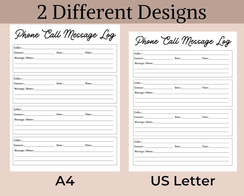 Phone Call Message Log, Editable Fillable Telephone Template ...