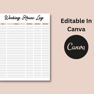 Work Log, Printable Time Log Tracker, Editable Task Working Hours ...