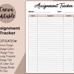 Assignment Tracker, Printable Planner, Table Assignments, Homework ...