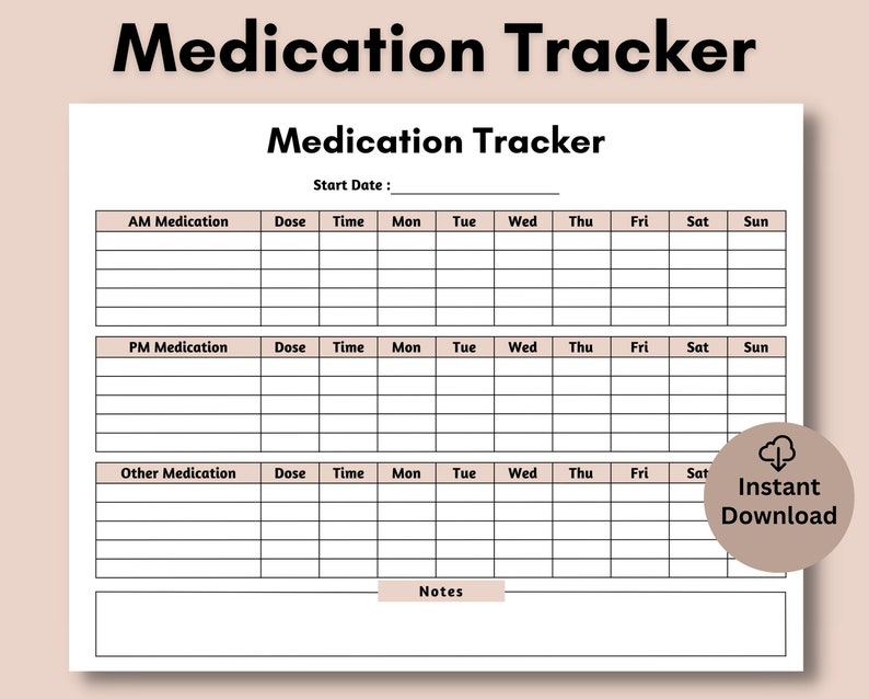 Medication Tracker, Printable, Minimalist & Editable, Medicine ...