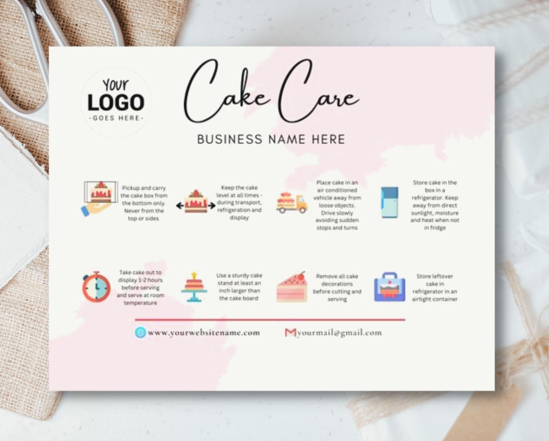Printable Cake Care Card Template, Canva Editable Wedding Cake Care ...