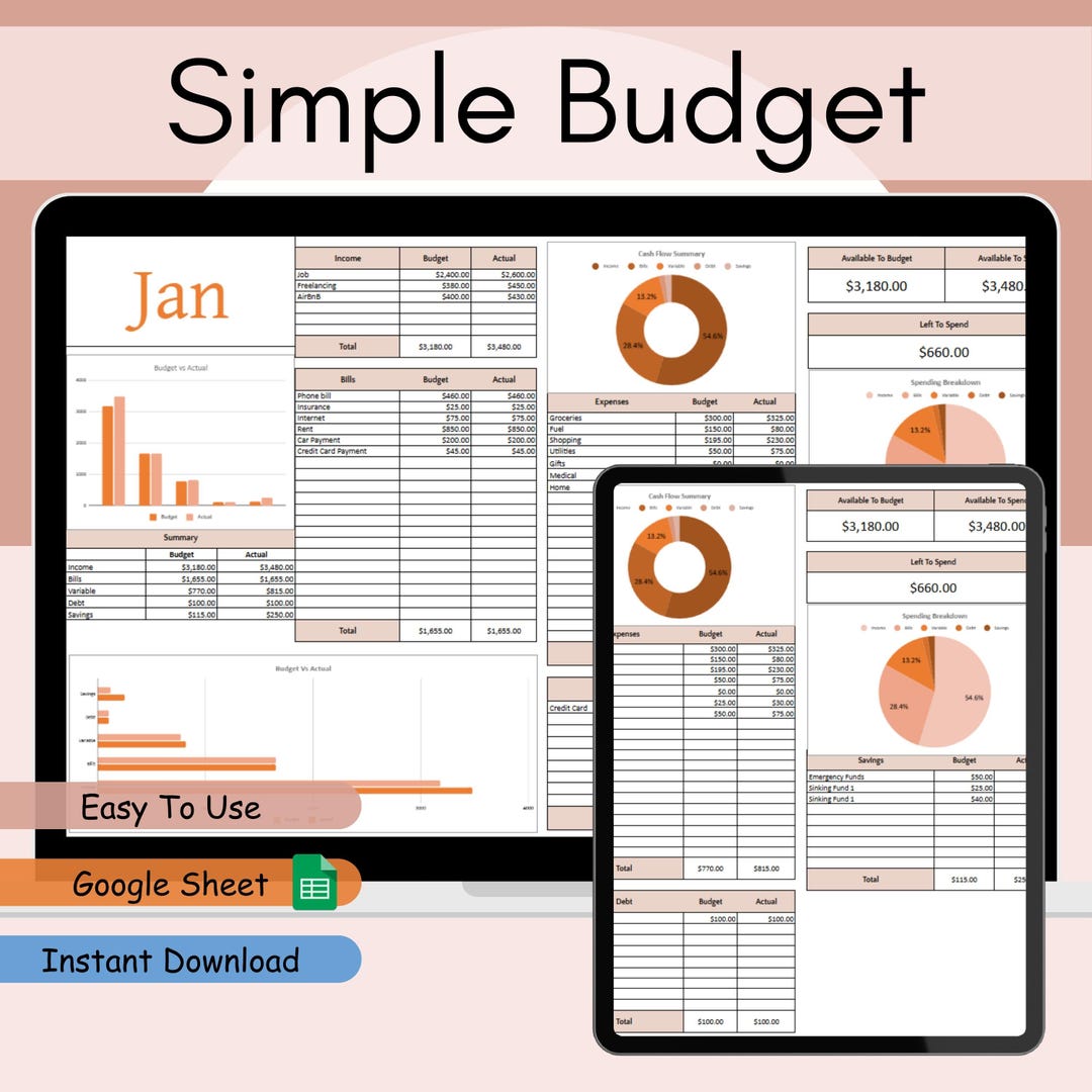 Simple Budget Planner Monthly Paycheck Budget Spreadsheet | Google ...
