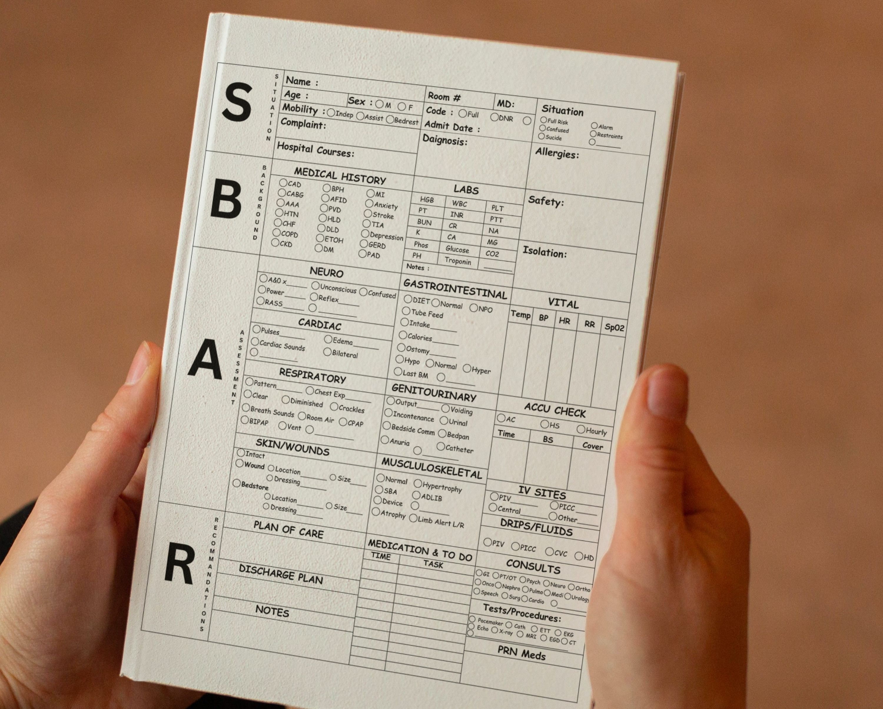 SBAR Nurse Report Sheet Printable Med Surg Nurse Brain ICU - Etsy