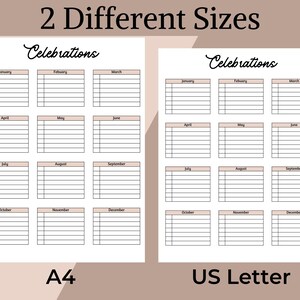 Celebration Tracker | Yearly Event Tracker | Editable Anniversary ...