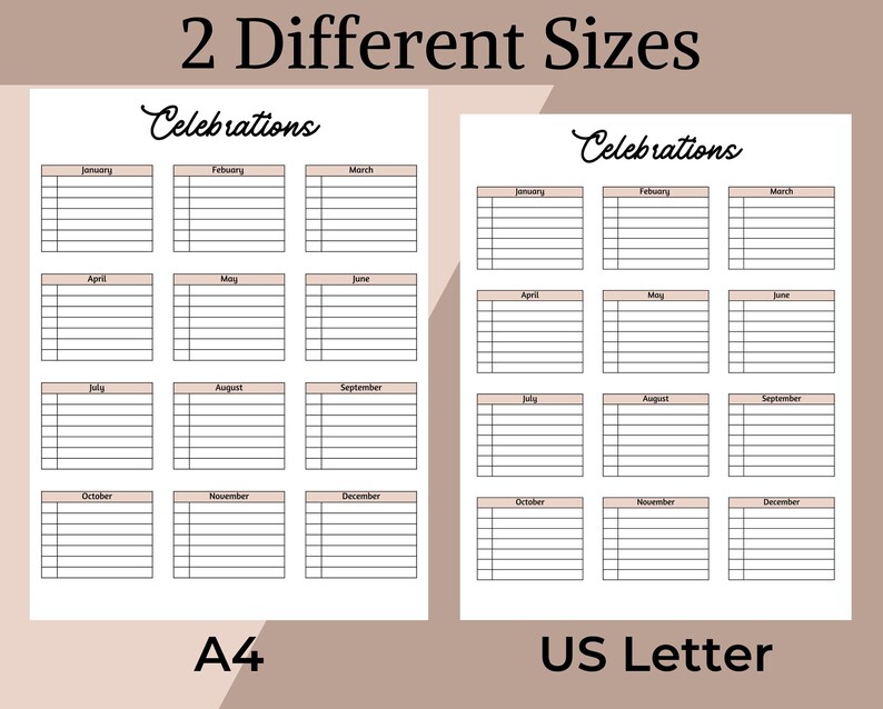 Celebration Tracker Yearly Event Tracker Editable - Etsy