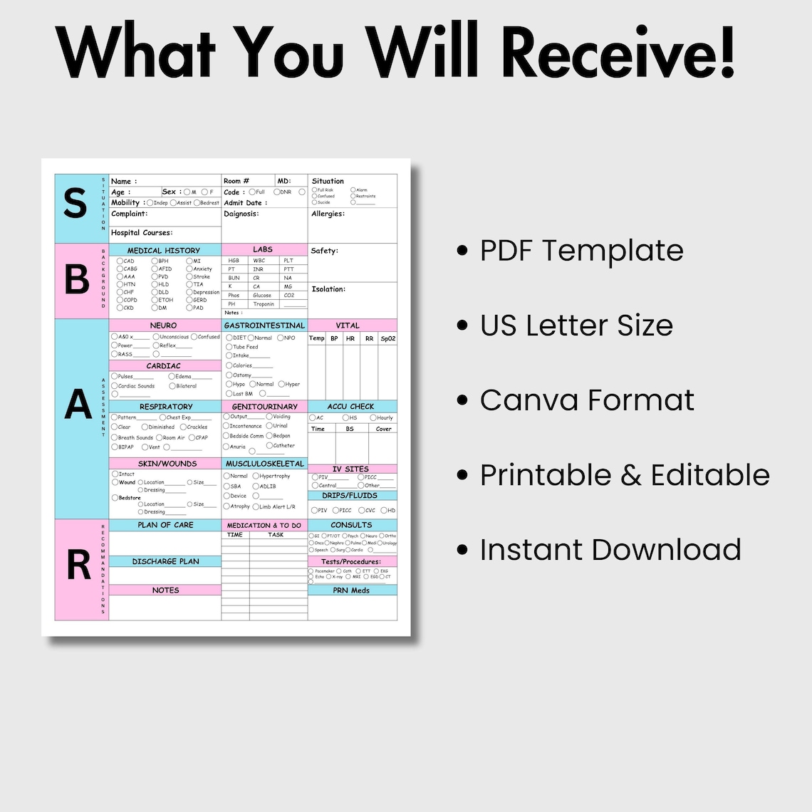 SBAR Nurse Report Sheet | Editable Handoff Template | Printable Nursing ...