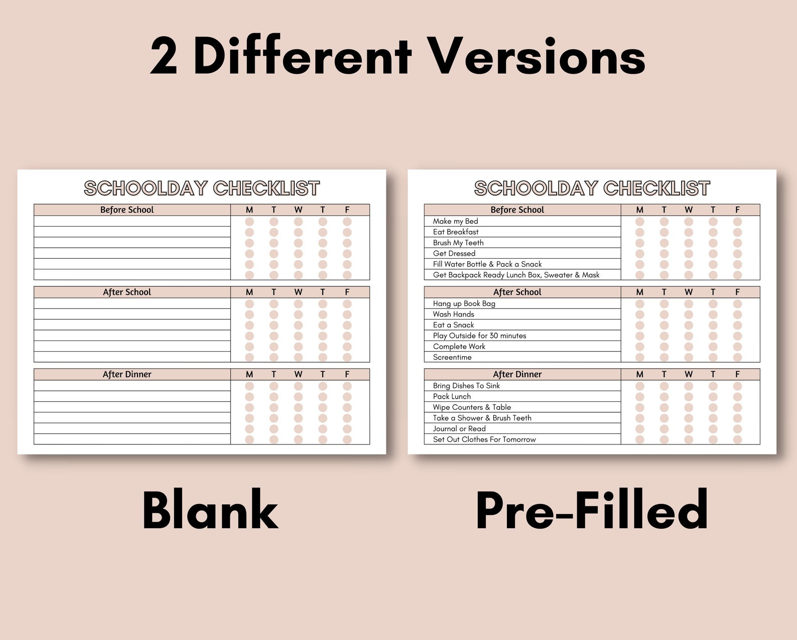 Schoolday Checklist for Kids Printable Kids Chore Chart Editable Before ...